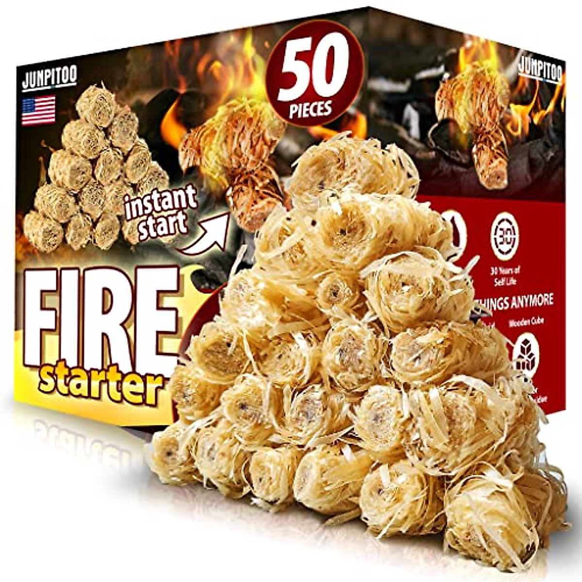 Fire Starters Natural Pine Fire Starters for Campfires Fireplace Grill Wood Pellet Stove Chimney Fire Pit BBQ Smoker W/10 Min Burning Time Waterproof.