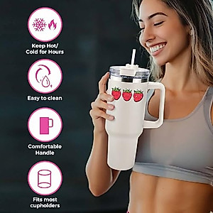 40 ounce insulated cup with handle, double-layer vacuum stainless steel material, equipped with straw, can keep warm or maintain cold drinks Strawberry Fruit 1 grey