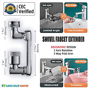 Swivel Sink Faucet Extender with 3 Axis Rotation, Butalso 3 Way Foldable Splash Filter Faucet Aerator, Kitchen/Bathroom Sink Adapter Sprayer Attachment for Gargle, Eyewash and Rinse