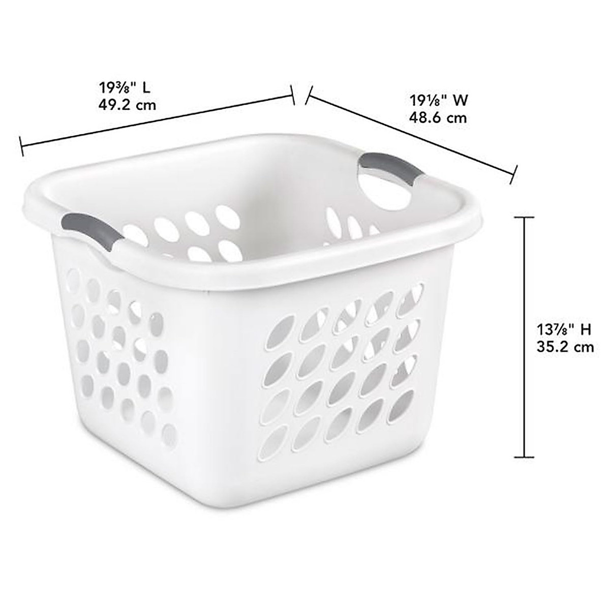 Square Laundry Hamper Clothes Storage Basket with Holes 53L White with Grey Handles Utility Room Garage Closet Made in US (2)