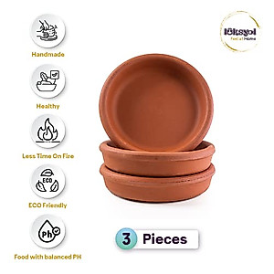 Luksyol Handmade Unglazed Clay Bowls: Elevate Your Culinary Experience with a Set of 3 (6.3 x 1.57 in) | Authentic Terracotta Cooking for Indian, Mexican, Korean Cuisine | Microwave-Friendly and Safe|