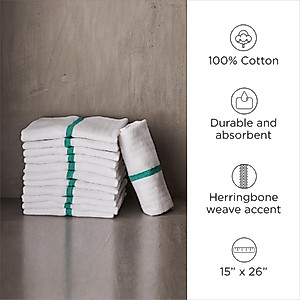 Diane DET005 100% Cotton Barber Towels 15"x26" for Salon, Spa, Barber Shop, White - 12 Pack