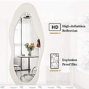VooBang 63"x24" Mirror Full Length, Flannel Cloud Floor Mirror, Wall Mounted Mirror, Hanging or Leaning Against Wall for Bedroom, Living Room Full Body Mirror, White