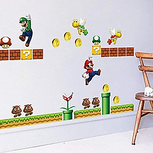 Super Mario Build a Scene Peel and Stick Wall Decal Stickers Wall Decals Stickers DIY Removable Stick Baby Boys Girls Kids Room Nursery Wall Mural Decor