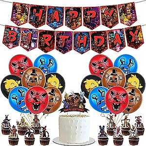 Birthday Party Supplies For Five Nights at Freddy's, Party Decorations For Five Nights at Freddy's- big Cake Topper - 24 Cupcake Toppers - 16 Balloons -Banner