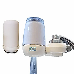 Water Stream by Little Luxury, Luxury Home Tap Water Filter, Ceramic & Carbon Filter (1 Filter Included), Reduces Lead, Chlorine & More, Fits Standard Faucets, Vertical Faucet Mount, Refreshing Water