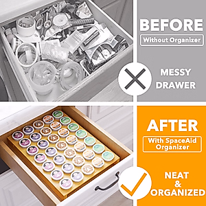 SpaceAid Bamboo K Cup Drawer Organizer Insert, Kitchen K Cups Coffee Pod Holder Tray Organizers for Kcup Coffee Station Drawer Storage Organization (35 Slots)