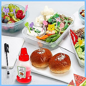 26 Pcs Lunch Bento Soy Sauce Case Container 5 Mini Plastic Condiment Squeeze Bottles Cute Kids Lunch Accessories with Dropper 20 Animal Food Picks for Honey Salad Sauces Oil Ketchup (Vivid Style)