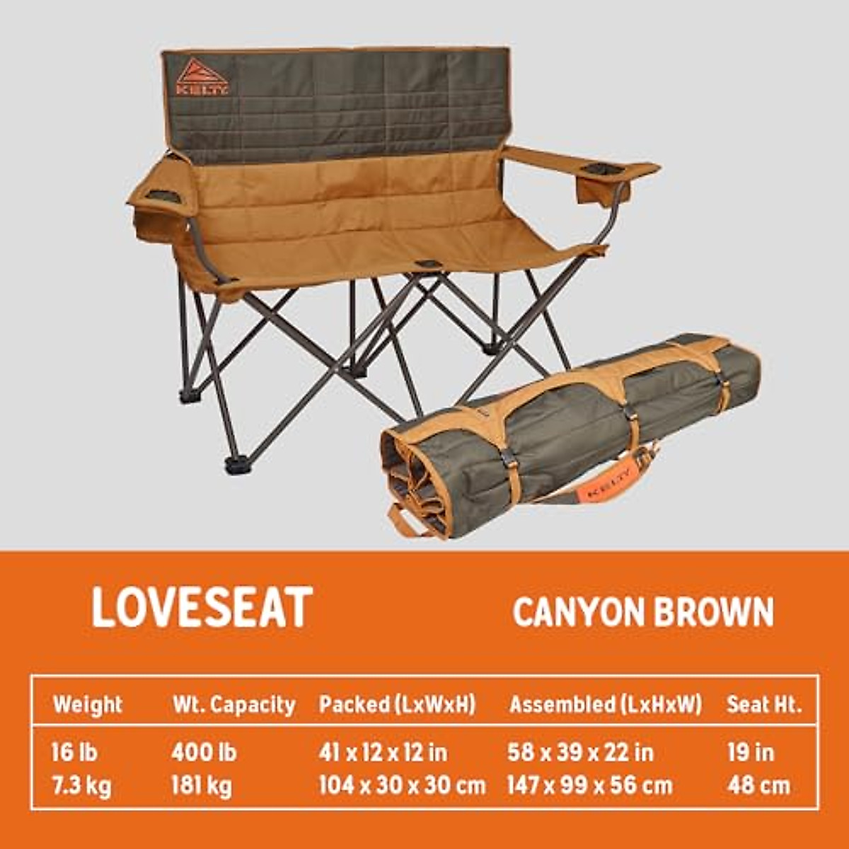 Kelty Loveseat Camping Chair, Canyon Brown/Belluga – Folding Double Camp Chair for Festivals, Camping and Beach Days - Updated 2019 Model …