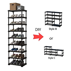 VIZUN 9 Tier Shoe Rack for Entryway, 4 Thickened Steel Pipes per Layer, Vertical Shoe Organizer Storage Free Standing, Sturdy Multi Function Metal Shoe Shelf Black