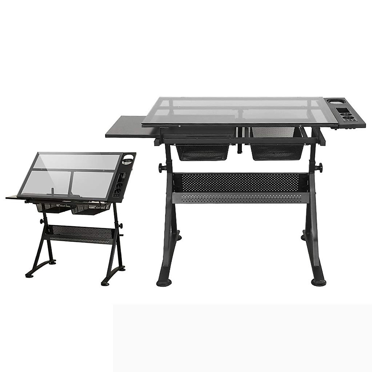 EESHHA Drawing Table Drafting Table with Storage, Height Adjustable Tiltable Art Desk, Glass Panel Drawing Desk, for Work Study Painting Craft Table