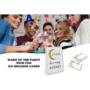 Guess How Many Kisses Are in the Jar Game-1 Standing Sign and 50 Guessing Cards, Golden Moon Bridal Shower Games, Baby Shower Sign, for Boys Girls Baby Shower Favors and Weddings Party Decoration-18