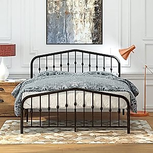 AMBEE21 Washington Queen Metal Bed Frame with Headboard and Footboard/Heavy Duty/Non-Squeak/Easy Assembly/Solid Sturdy Metal Slat/Black/No Box Spring Needed/Mattress Foundation