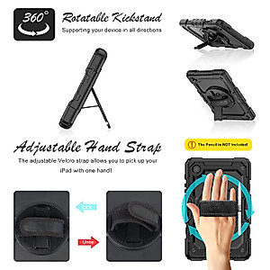 BASE MALL Case for Samsung Galaxy Tab A7 Lite 8.7-inch Tablet Case 2021 [with Tempered Glass Screen Protector], Rotatable Kickstand, S Pen Holder, Hand/Shoulder Strap (Black)