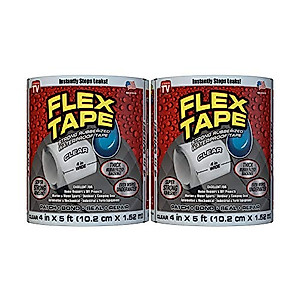 Flex Tape Rubberized Waterproof Tape, 4" x 5', Clear - 2 Pack