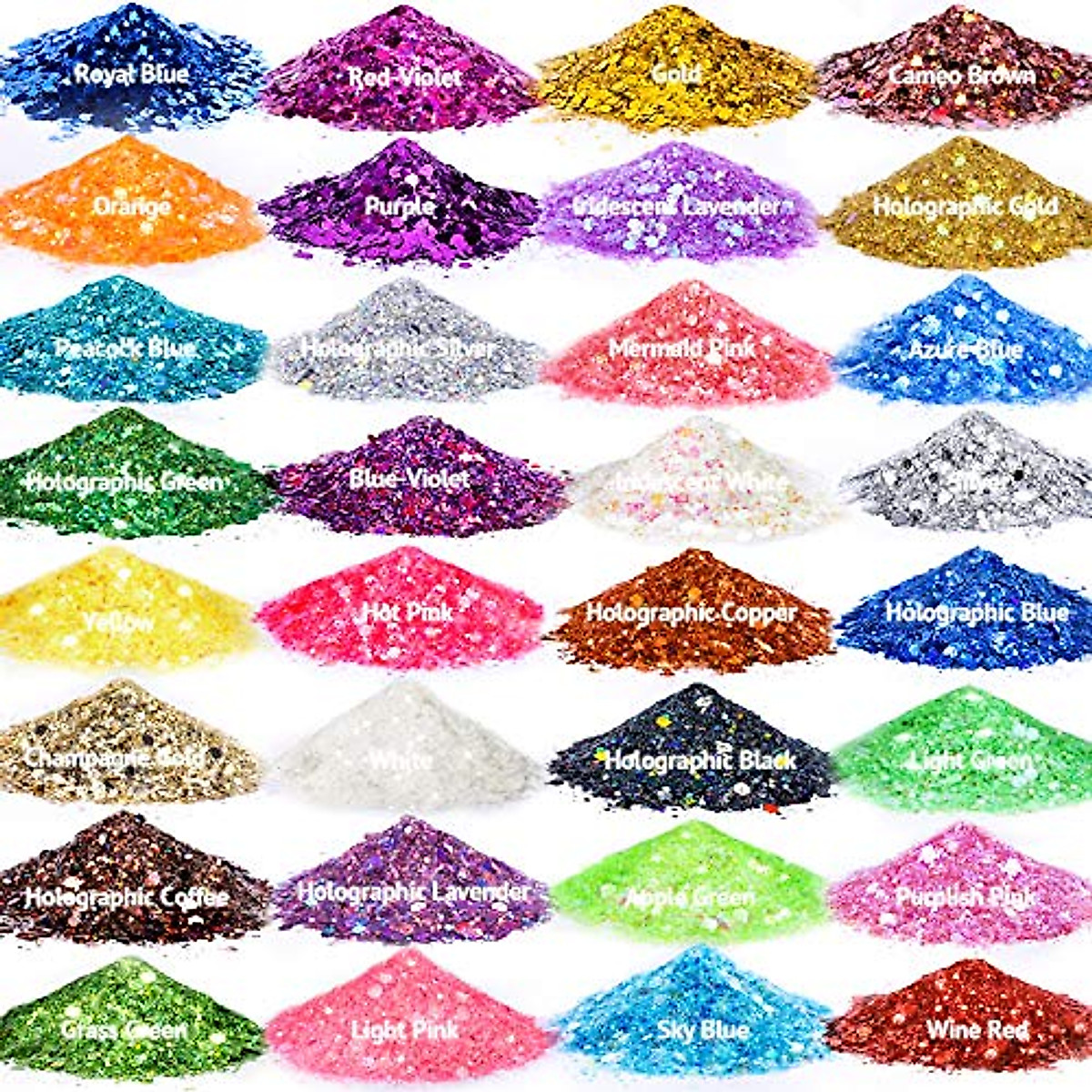 Holographic Chunky Glitter, Set of 32, LEOBRO Craft Glitter for Resin Art Crafts, Cosmetic Glitter for Nail Body Face Eye, Epoxy Resin Glitter Sequin Flake Sparkle for Resin Tumbler Jewelry Making