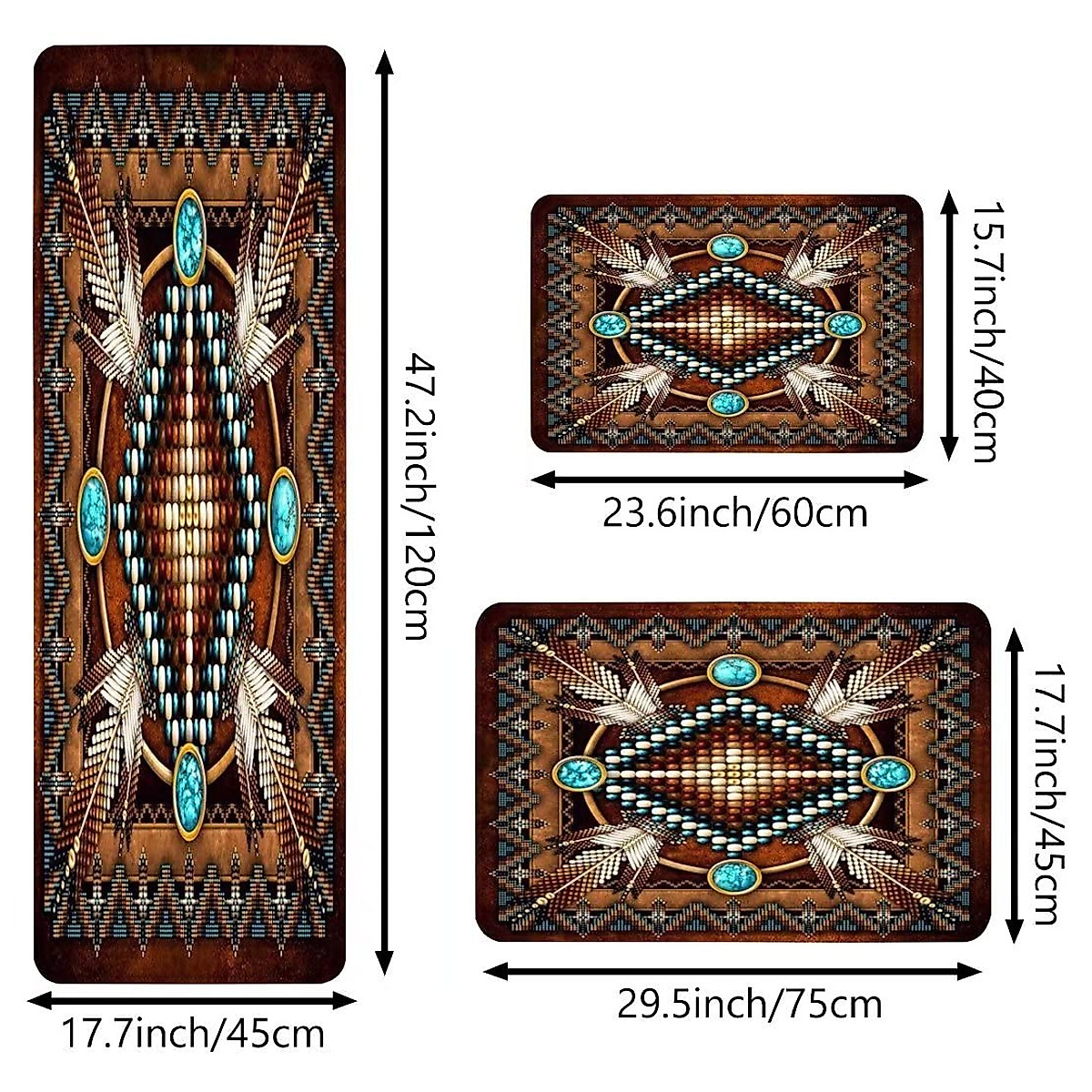 Rustic Southwestern Kitchen Rug Sets 3 Piece Tribal Native American Indian Comfort Mat Geometric Cushioned Floor Mats Washable Doormat Anti Fatigue Non-Slip Bathroom Runner Rugs Bedroom Area Carpet