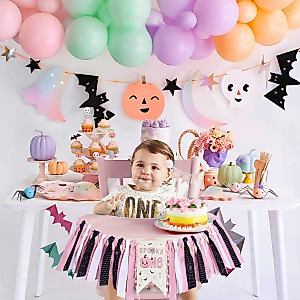 Halloween 1st Birthday High Chair Banner for Girls Pink and Black The Spooky One Birthday High Chair Banner Halloween Theme First Birthday Party Highchair Pumpkin Garland Halloween Party Decorations