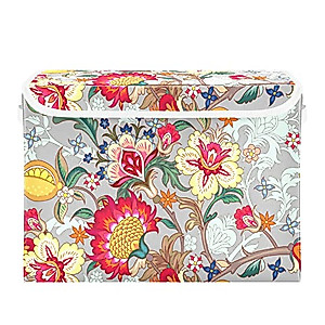 Elegant Flower Storage Basket 16.5x12.6x11.8 In Collapsible Fabric Storage Cubes Organizer Large Storage Bin with Lids and Handles for Shelves Bedroom Closet Office