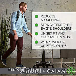 Gaiam Restore Posture Corrector for Women & Men, Back Straightener with Adjustable Breathable Mesh Padded Straps