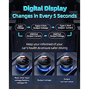 Baseus 65W USB C Car Charger, Type C Car Charger PPS PD3.0 QC4.0 45W Super Fast Charging with LED Display Compatible with iPhone 14/13/12 Pro Max, Samsung S22 S21 Ultra/Tab S8, MacBook, iPad, Laptops