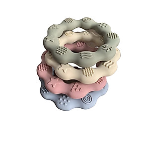 KIDSco. 2 Pcs Silicone Teething Rings for Babies | Infant Teething Toys for Babies 6-12 Months | Food Grade Silicone Baby Toy Rings (Green and Cream)