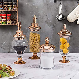 MyGift 4pcs Clear Glass Apothecary Jars with Metallic Copper-Tone Lids