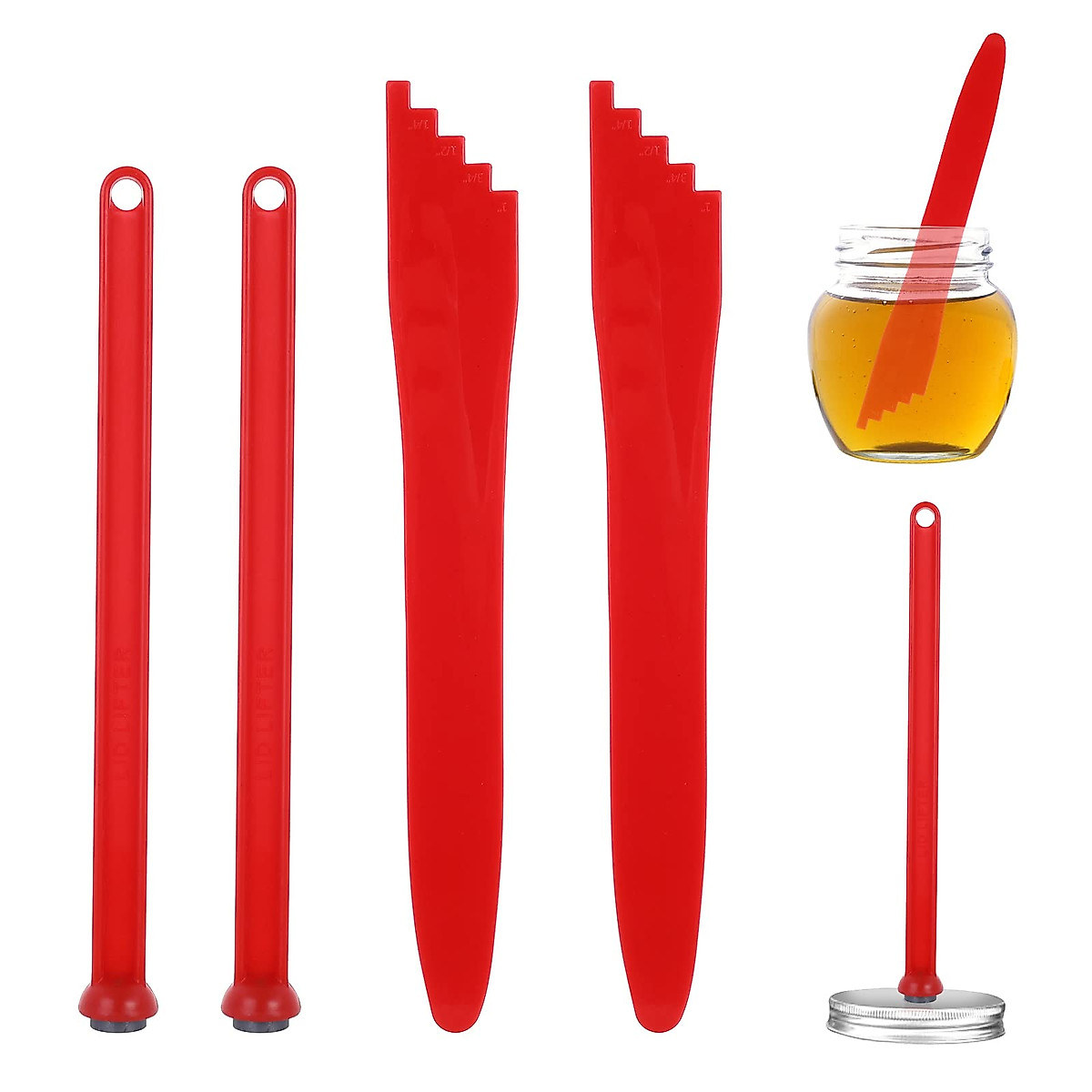 ASTER 4 Pieces Canning Kit-2 Pieces Canning Magnetic Lid Lifter Canning Lid Lifter (7 Inch) 2 Pieces Canning Bubble Popper Remover Canning Lid Magnet Tools(Red)
