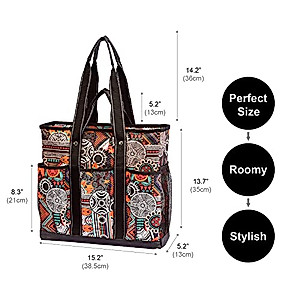 DEMOMENT Water Resistance Large Canvas Utility Tote Bag,Work Teacher Nurse Shoulder Women Bag(Tribal)