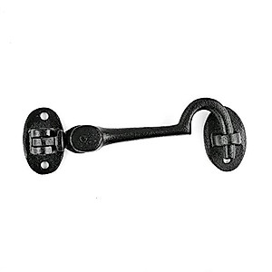 Renovators Supply Manufacturing Door Latch Lock 4.5 in. Black Wrought Iron Swivel Style Hook and Eye Latch for Door with Mounting Hardware