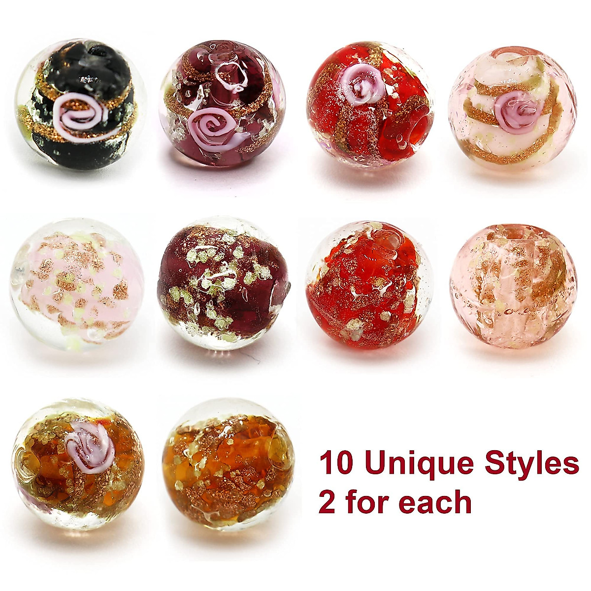 Artsy Crafts 20 Pcs Assorted Glow in The Dark Firefly Beads 12mm European Lampwork Luminous Glass Beads for Jewelry Making Charm Bracelet Necklace Earrings Crafts (Red Series 20pcs)