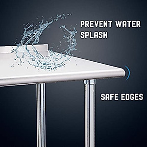 Profeeshaw Stainless Steel Prep Table NSF Commercial Work Table with Backsplash and Undershelf for Kitchen Restaurant 24×48 Inch