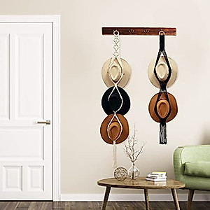 Gute Macrame Hat Hangers, Boho Hats Rack for for Wall Hanging, Black White Woven Women Hat Holder Organizer for Wide Brim and Fedoras Sun Hat Cowboy Hat Display, 2pcs(No hats)