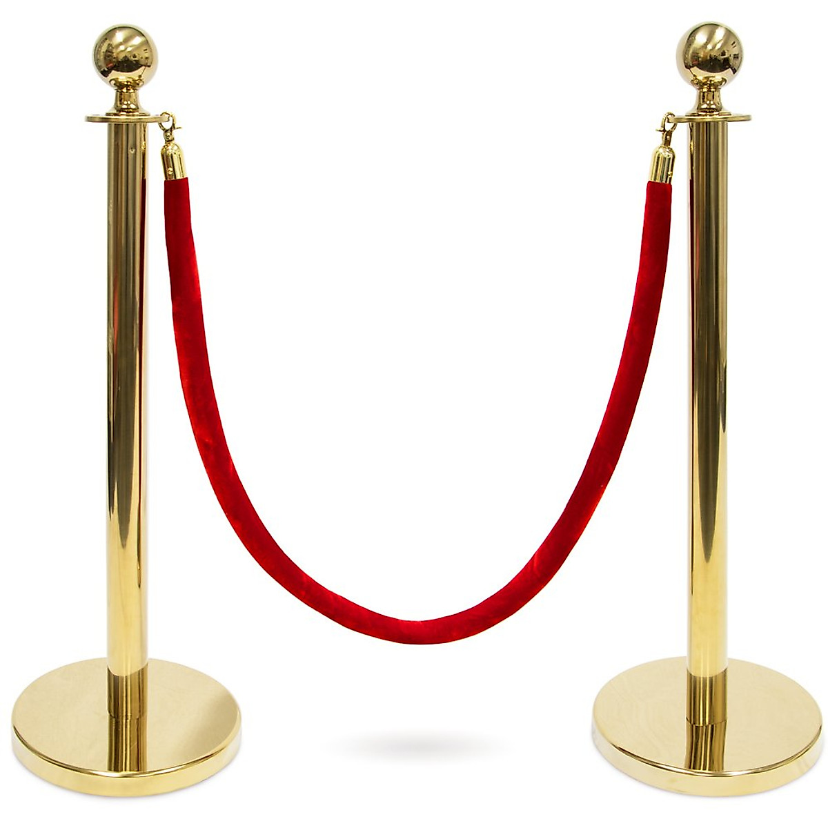 4.5 Foot Red Velvet Rope - 1.5" Rope Barrier with Metal Clips for Ball Top Stanchions by Pudgy Pedro's Party Supplies (Gold)