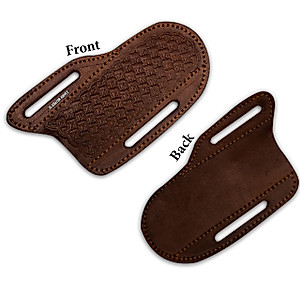 GLADIATOR KNIVES Leather Knife Sheath for Belt, Slanted Pancake Style, Tooled Leather, Cowboy Bull Cutter Cover, Cross Draw, 100% Real Leather (BROWN)