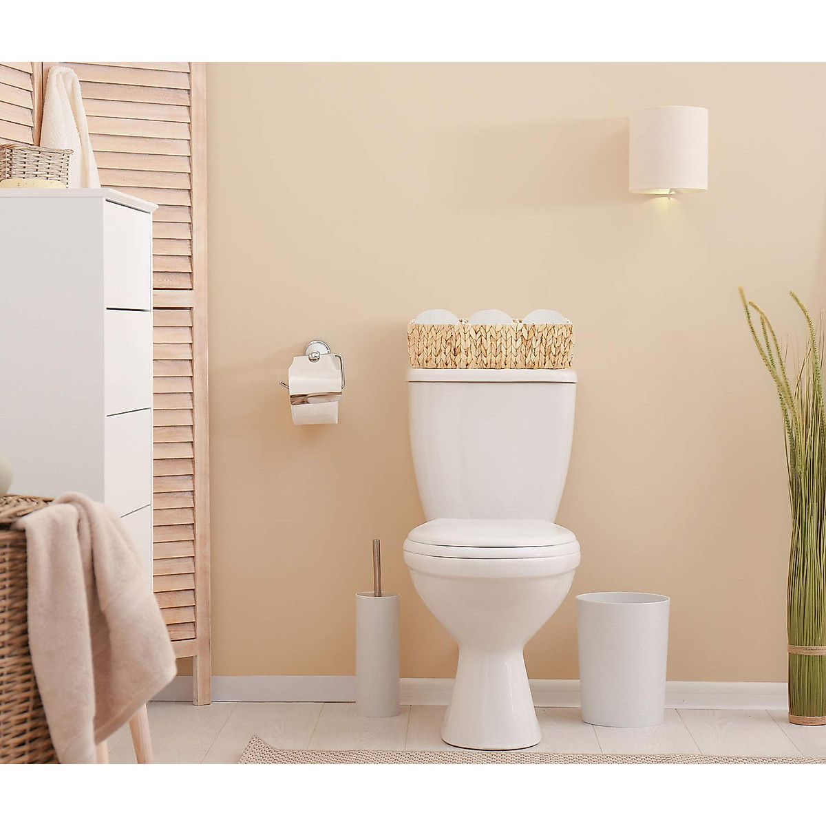 Americanflat Natural Rectangular Woven Water Hyacinth Storage Basket - Hand-Woven - Toilet Topper Baskets - Home Organizer Basket - Water Hyacinth Material - Use on Bathroom Vanity, Countertop