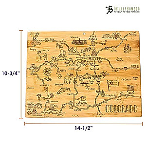 Totally Bamboo Destination Colorado State Shaped Serving and Cutting Board, Includes Hang Tie for Wall Display
