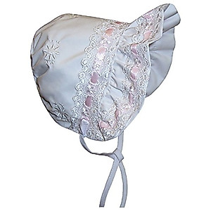 N'Ice Caps Baby Girls Bonnet White Lace Newborn Infant Toddler Sun Hat Special Occasion (White with Pink Ribbon, Newborn)