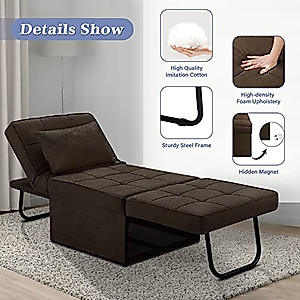 Saemoza Sofa Bed, 4 in 1 Multi Function Single Folding Ottoman Bed, Modern Sleeper Convertible Chair Adjustable Backrest Small Couch Bed for Living Room/Small Apartment, Dark Brown