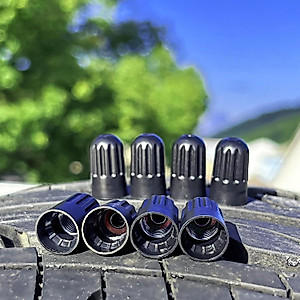 Black TPMS Plastic Tire Valve Stem Caps with Rubber Seal Universal Long Air Valve Stem Caps for TPMS20008 Rubber Valve, Airtight Seal, ­All-Weather, Air Protection, ­Light-Weight (8 Pack)
