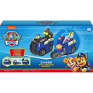Paw Patrol, Chase Split-Second 2-in-1 Transforming Police Cruiser Vehicle with 2 Collectible Figures