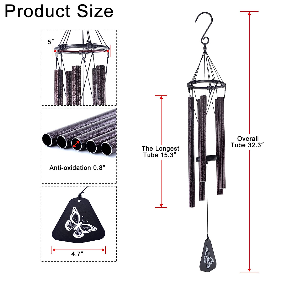 LHUKSGF Memorial Wind Chimes, Outdoor Sympathy Gift Windchimes 32 inch with 5 Rustproof Aluminum Tubes, Bereavement/Sympathy/ Memorial Gifts for Remembrance…