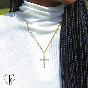 Takar Solid 10k Gold CZ Christian Cross Pendant For Women, Cubic Zirconia Christian Cross Charm Pendant in Small/Medium/Large, Catholic Gold Jewelry Made in USA