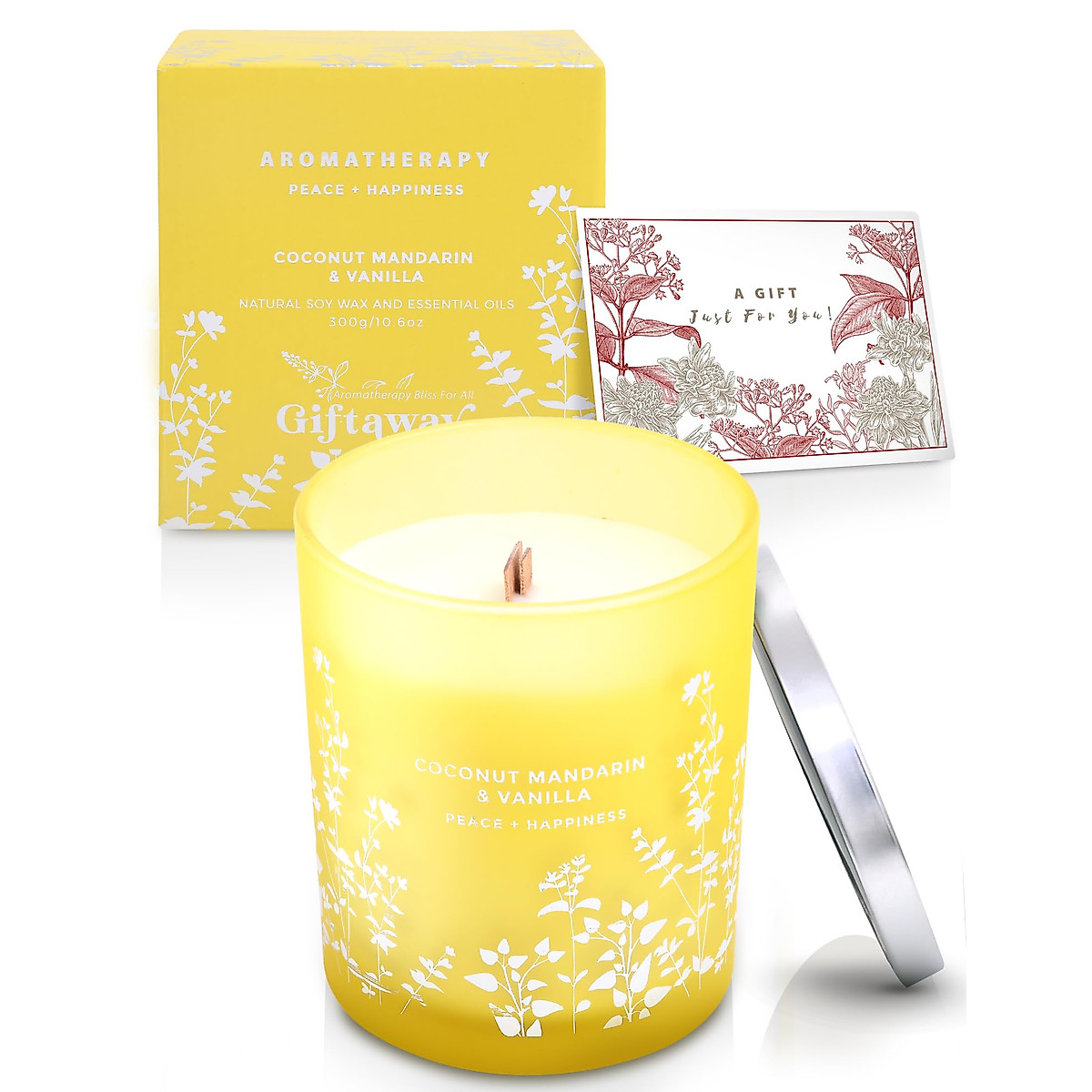 Coconut Mandarin and Vanilla Wood Wick Scented Candle | Big Candle for Home Decor 10.6 oz Scented Soy Candle, Relaxing Candles for Women and Men, Aromatherapy Candle Gift