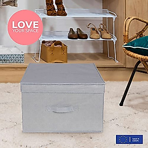 Compactor Gray Storage Drawer to Store Clothing, Bedding, Ornaments, Cube Organizer Bins Cardboard with Mottled Fabric, Boston - Size L Storage box (L, Boston)