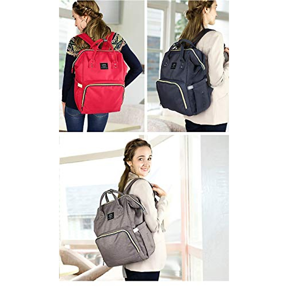 Alexia Land Diaper Bag Backpack Large Capacity for Baby Care Wide Open Design and Waterproof Fabric (Black)