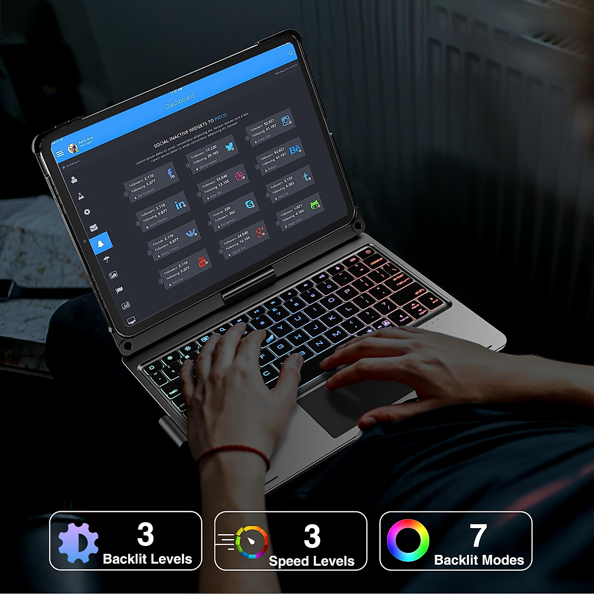 pekarejue iPad Pro 11-inch Keyboard: 2022 iPad Air 5th 4th Generation 10.9 inch and iPad Pro 11 inch Case with Keyboard Smart Magic Trackpad Bluetooth Backlit 360 Swivel Pencil Holder Metallic Grey