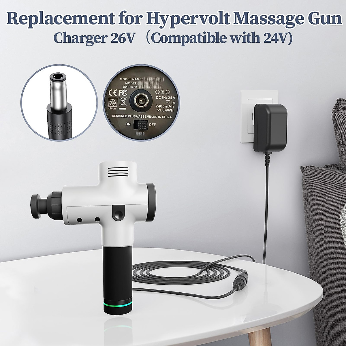 DONYOIE 24V Charger for Hypervolt Massage Gun AC/DC Adapter for Hyperice Hypervolt HPI5300000100 53000-001-00 42000 038-00 SK03T-2400100Z Battery Charging Power Supply