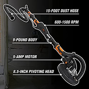 WEN 6369 Variable Speed 5 Amp Drywall Sander with 15' Hose