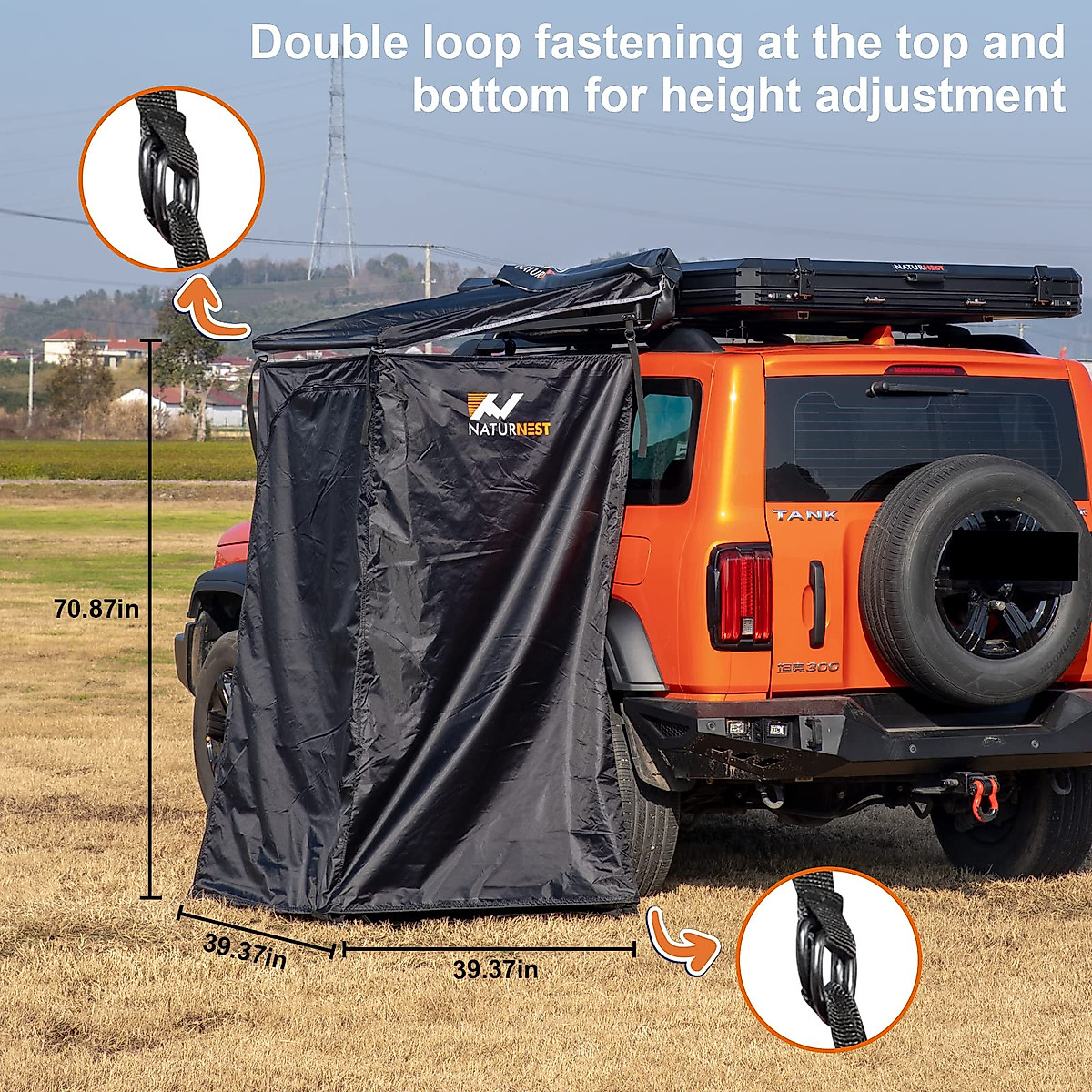 Leadwin Naturnest Car Side Tent, Pop Up Camping Privacy Shower Tent, LED Light Strip, Waterproof, UV Protection